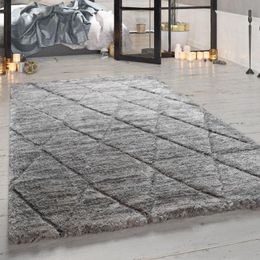 Hochflor-Teppich, Weicher Shaggy Für Wohnzimmer Mit Rauten-Muster, In Grau 60x100 cm - Paco Home