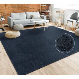 Teppich Wohnzimmer Kurzflor Schlafzimmer Modernes Einfarbiges Muster Dunkel Blau 120 cm Rund - Paco Home