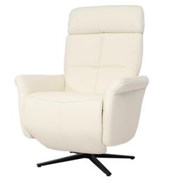 Relaxsessel MCW-L10, Design Fernsehsessel TV-Sessel Liegesessel, Liegefunktion drehbar, Voll-Leder ~ creme-weiß