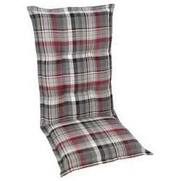 GO-DE Sessel-Auflage hoch, grau rot kariert, 120 x 50 x 9 cm