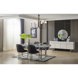 JVmoebel Esszimmer-Set Komplette Esszimmer Essgruppe Esstisch Stühle 9tlg Luxus Weiß Anrichte