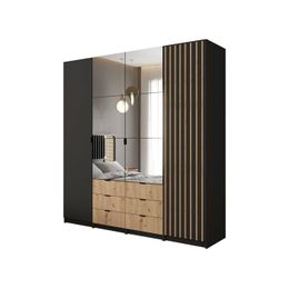 MOEBLO Kleiderschrank XANO 200 (Drehtürenschrank mit Schubladen 4-türig Schrank Garderobe Schlafzimmer Schrank mit Latten aus Holz / Holzlatten