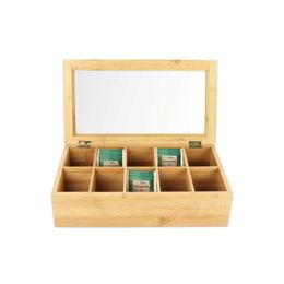 Schramm Teebox Schramm® Teebox aus Bambus Tee Box Deckel 36x20x9cm mit 10 Fächern Teekiste mit Sichtfenster Teebeutelbox Teekasten Tee Box