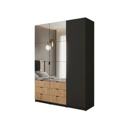 MOEBLO Kleiderschrank XANO 150 (Drehtürenschrank mit Schubladen 3-türig Schrank Garderobe Schlafzimmer Schrank mit Latten aus Holz / Holzlatten