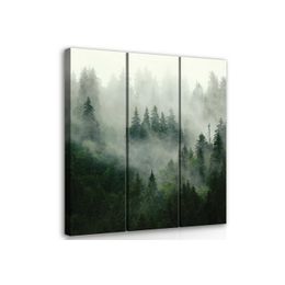 Wallarena Leinwandbild Wald im Nebel Natur Wohnzimmer Schlafzimmer Wandbild Modern