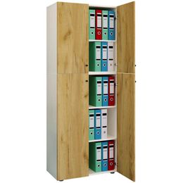 Vcm Büroschrank Aktenschrank Lona 5-fach Drehtüren (Farbe: Weiß / Honig-Eiche)