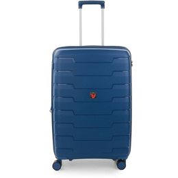 Roncato Hartschalen-Trolley Skyline, 70 cm, 4 Rollen, Hartschalen-Koffer Reisegepäck mit Volumenerweiterung und TSA Schloss, blau