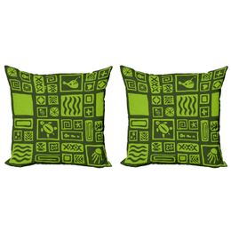 Abakuhaus Kissenbezüge Modern Accent Doppelseitiger Digitaldruck, (2 Stück), Luau Tiki Muster Aloha Doodling, grün