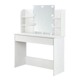 Juskys Schminktisch Bella 108 x 40 x 140 cm in Weiß mit Spiegel, LED, Schublade & 4 Ablagefächern
