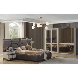 JVmoebel Schlafzimmer-Set Garnitur Schlafzimmer Doppelbett Bett Nachttische 4tlg Grau Schrank
