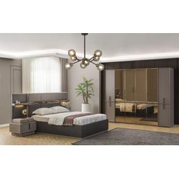 JVmoebel Schlafzimmer-Set Garnitur Schlafzimmer Doppelbett Bett Nachttische Schrank 4tlg Grau