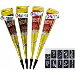 FADEDA Strass-Tattoo 14x FADEDA 100% Natural 4x Henna Paste schwarz-braun + 10x Sticker