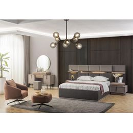 JVmoebel Schlafzimmer-Set Schlafzimmer Komplette Doppelbett Bett Nachttische Konsole 6tlg Grau