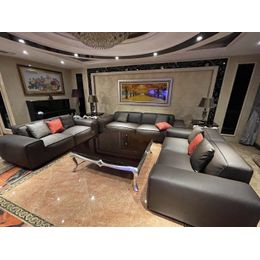JVmoebel Wohnzimmer-Set Schwarz Premium Sofagarnitur 3+3+3 Sitzer Luxus Wohnzimmer Möbel Couch
