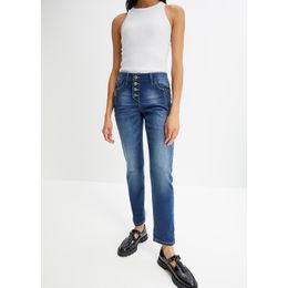 bonprix Boyfriend Jeans Mid Waist, blau, Gr.46, Boyfriend-Jeans mit Knopfleiste, 79% Baumwolle (organic)