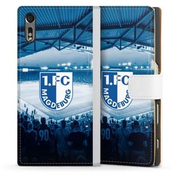 DeinDesign Handyhülle 1. FC Magdeburg Stadion 1. FCM 1.FCM Arena, Sony Xperia XZ Hülle Handy Flip Case Wallet Cover Handytasche Leder, weiß