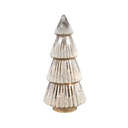 Werner Voß Weihnachtsfigur LED Tanne mit Perlen - silber - Glas - Höhe 38 cm - 3xAA Batterien