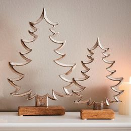 Home-trends24.de Weihnachtsfigur Tanne Silber Weihnachtsfigur Mangoholz Natur Weihnachtsdeko 2er Set (2 St)