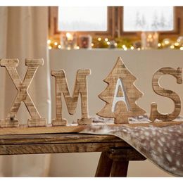 Home-trends24.de Deko-Schriftzug Schriftzug XMAS Dekoschriftzug Weihnachtsdeko Fensterdeko Holz Braun