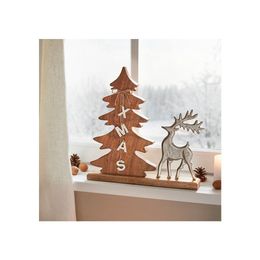 Home-trends24.de Weihnachtsfigur Weihnachtsdeko Hirsch Tanne Aufsteller Schriftzug Weihnachten