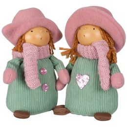 Christmas Paradise Weihnachtsfigur stehende Wichtel Mädchen 18cm (Dekofigur, 2 St., im Set), Gnom mit Glitzer, 2 Designs, Weihnachtsdeko Rosa-Grün