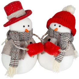 Christmas Paradise Weihnachtsfigur Schneemann 25cm (Dekofiguren, 2 St., im Set), Doppelpack, 2 Designs, Rot-Weiß, Weihnachtsdeko