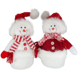 Christmas Paradise Weihnachtsfigur Schneemann 35cm (48cm) (Dekofiguren, 2 St., im Set), Doppelpack, 2 Designs, Rot-Weiß, Weihnachtsdeko