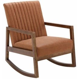 Schaukelstuhl aus PU-Leder Sessel mit Massivholzbeinen Relaxsessel mit Armlehne für Wohnzimmer, Braun