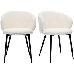 Miliboo - Design-Stühle aus Stoff mit Bouclé-Wolleffekt in Ecru und schwarzem Metall (2er-Set) rosalie - Weiß
