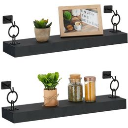 Relaxdays Wandregal, 2er Set, HxBxT: 13 x 48 x 12 cm, Wandablage Flur, hängend, Regalbrett Deko, MDF & Metall, schwarz