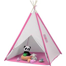 Spielzelt, Tipi Zelt für Kinder, mit Boden, Kinderzimmerzelt, hbt: 154 x 124 x 124 cm, Kinderzelt, weiß/rosa - Relaxdays