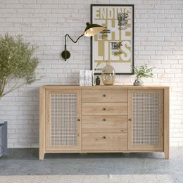 Lomadox Sideboard CREMONA-129 in Eiche Nb. mit Wiener Geflecht Nb., b/h/t: ca. 164/90,5/42 cm - braun