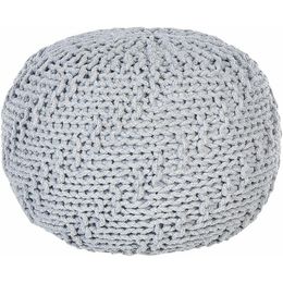 Beliani Pouf Hellgrau Baumwolle ⌀ 50 cm Rund Gefochten Strickhocker Strickpouf Boho für Wohnzimmer Kinderzimmer Schlafzimmer Deko Haushalt Wohnen - Grau