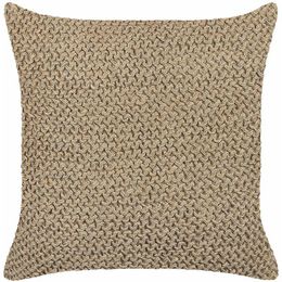 Beliani Dekokissen Beige Jute und Baumwolle 45 x 45 cm Bezug mit Füllung Reißverschluss Einfarbig Boho Modern Wohnzimmer Schlafzimmer Deko für Bett