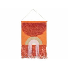 Beliani Wanddekoration Orange Baumwolle Handgemacht mit Fransen Boho Chic Wandbehang Wanddeko Türdeko Fensterdeko Schlafzimmer Wohnzimmer Flur Diele - Orange