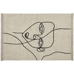 Beliani - Teppich Beige Baumwolle Rechteckig 160 x 230 cm Abstraktes Gesichtsmotiv Fransen Handgetuftet Boho Kurzhaar Fußbodenheizung Geeignet