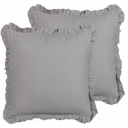 Beliani - Dekokissen Grau Leinen und Baumwolle 45 x 45 cm Bezug mit Füllung Rüschen Reißverschluss Einfarbig Modern Wohnzimmer Schlafzimmer Bettdeko
