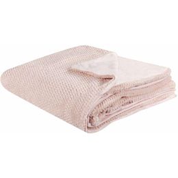 Beliani Kuscheldecke Pastellrosa Polyester 200 x 220 cm Modern Skandinavisch Schlafzimmer Wohnzimmer Accessoire Deko Überwurf Wohndecke Sofadecke - Rosa