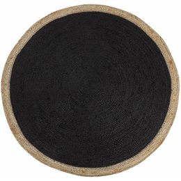 Beliani - Teppich Schwarz / Beige Jute 120 cm Rund Zweifarbig Natürlich Handgewebt Boho Fußbodenheizug Geeignet Wohnzimmer Schlafzimmer Esszimmer