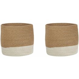 Beliani - Aufbewahrungskorb 2er Set Naturfarben u. Weiß Jute Baumwolle Rund Boho Stil Textilkorb für Wohnzimmer Schlafzimmer Kinderzimmer - Beige