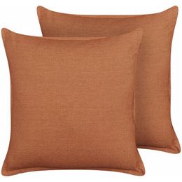 Beliani Dekokissen Orange Leinen und Baumwolle 45 x 45 cm Bezug mit Füllung Reißverschluss Einfarbig Modern Wohnzimmer Schlafzimmer Deko für Bett Sofa