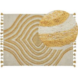 Beliani - Teppich Beige u. Senfgelb Baumwolle 140 x 200 cm Rechteckig Abstraktes Muster Boho Stil Handgetuftet für Wohnzimmer Schlafzimmer Flur