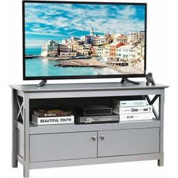 Costway TV-Kommode tv Schrank für Fernseher bis 112cm, Kommode Lowboard mit Regal und 2 Türen, Wohnzimmerschrank Sideboard Fernsehtisch Holz Schwarz Grau