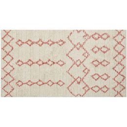 Beliani - Teppich Beige und Rosa Baumwolle Rechteckig 80 x 150 cm Geometrisches Muster Handgetuftet Boho Kurzhaar Fußbodenheizung Geeignet Läufer
