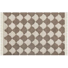 Beliani - Teppich Braun und Beige Baumwolle 140 x 200 cm Rechteckig mit Muster Boho Stil Handgetuftet mit Quasten für Wohnzimmer Schlafzimmer Flur