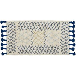 Beliani - Teppich Beige und Blau Baumwolle Rechteckig 80 x 150 cm Geometrisches Muster Fransen Handgetuftet Boho Kurzhaar Fußbodenheizung Geeignet