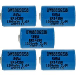 vhbw - 5x ER14250 Rundzellenbatterien Ersatz für TL-2150, TL-2150/S, TL-2151, TL2150, TL2151 - Spezialbatterien (1200mAh, 3,6V, Li-SOCl2)