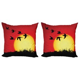 Abakuhaus Kissenbezüge Modern Accent Doppelseitiger Digitaldruck, (2 Stück), Gänse Knäuel von Geese Migrate Sonnenuntergang, gelb