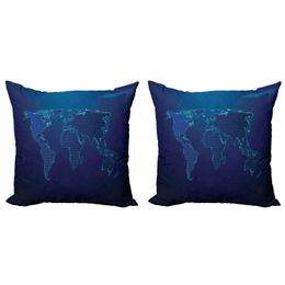 Abakuhaus Kissenbezüge Modern Accent Doppelseitiger Digitaldruck, (2 Stück), Dunkelblau Weltkarte Monotone Stil, 40 cm x 40 cm