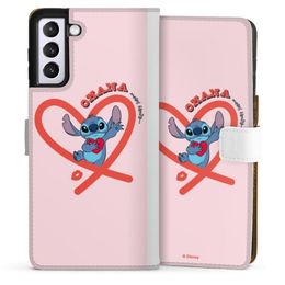 DeinDesign Handyhülle Stitch Ohana Pink Heart, Samsung Galaxy S21+ 5G Hülle Handy Flip Case Wallet Cover, weiß